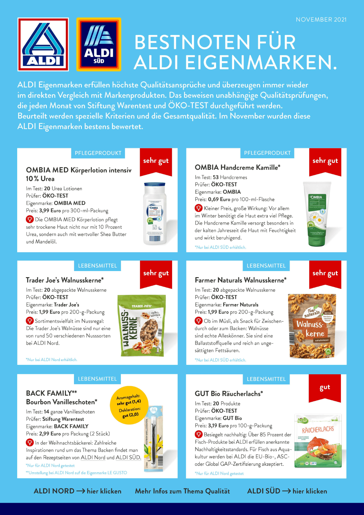 Bestnoten für ALDI Eigenmarken / November 2021