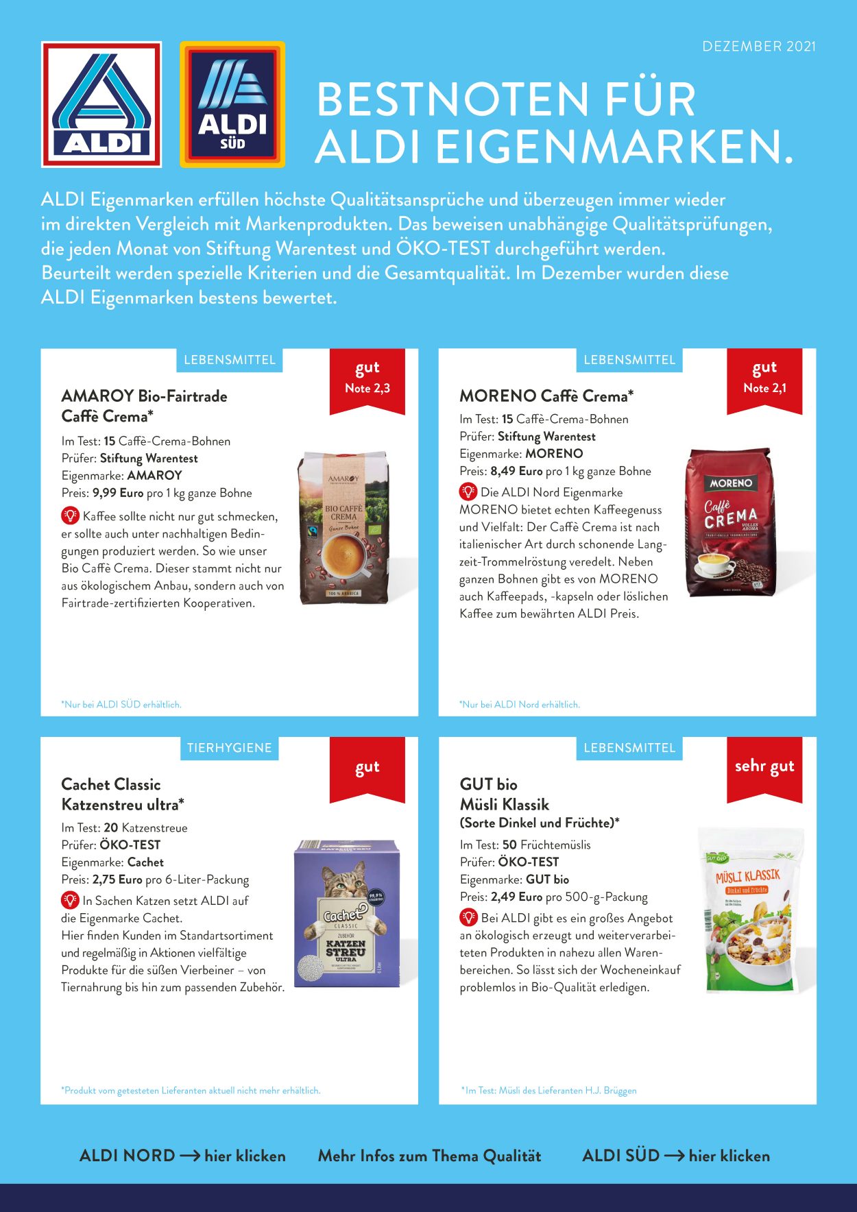 Bestnoten für ALDI Eigenmarken / Dezember 2021
