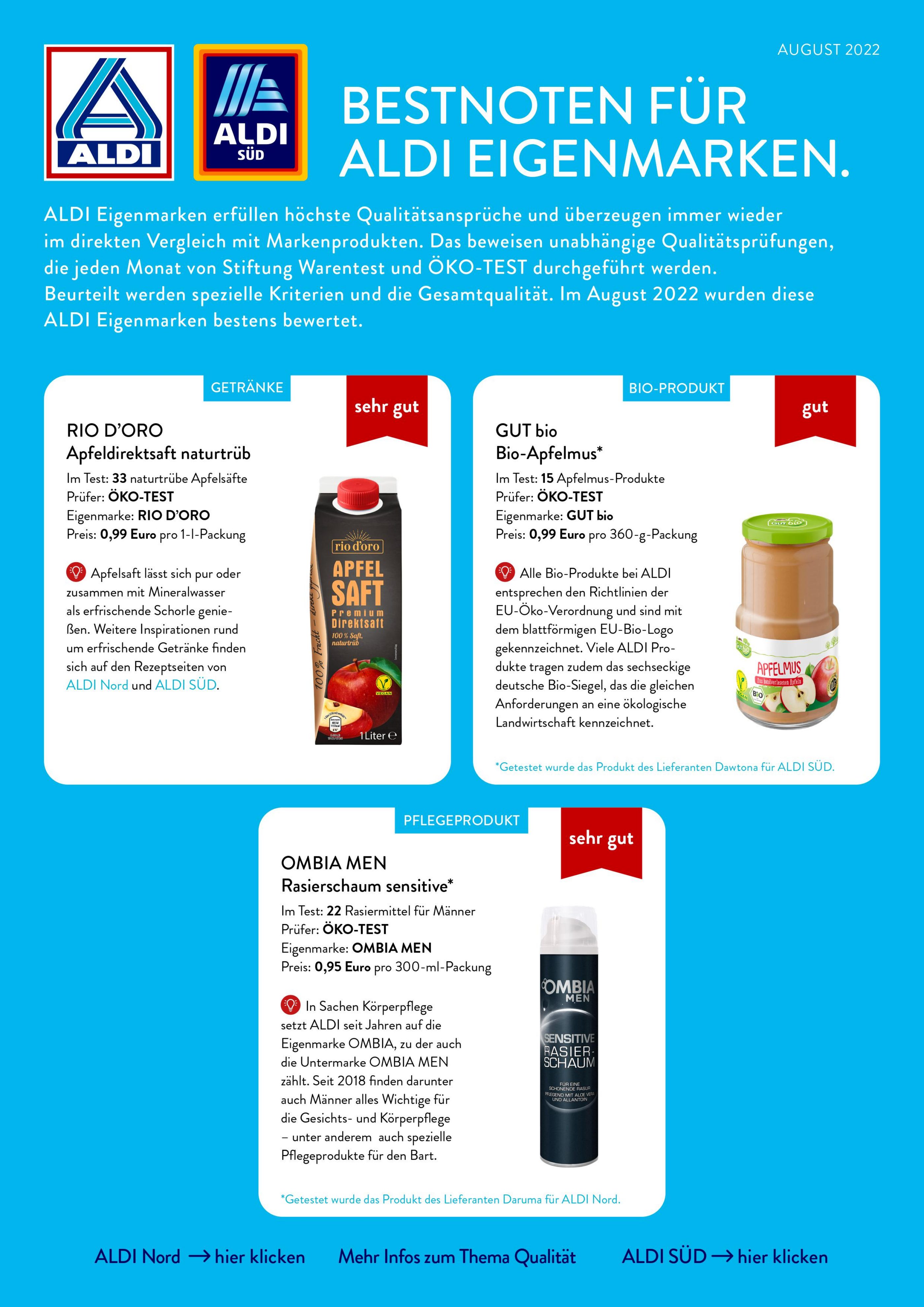 Bestnoten für ALDI Eigenmarken / August 2022