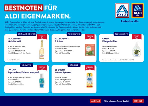 Bestnoten für ALDI Eigenmarken im Dezember 2022