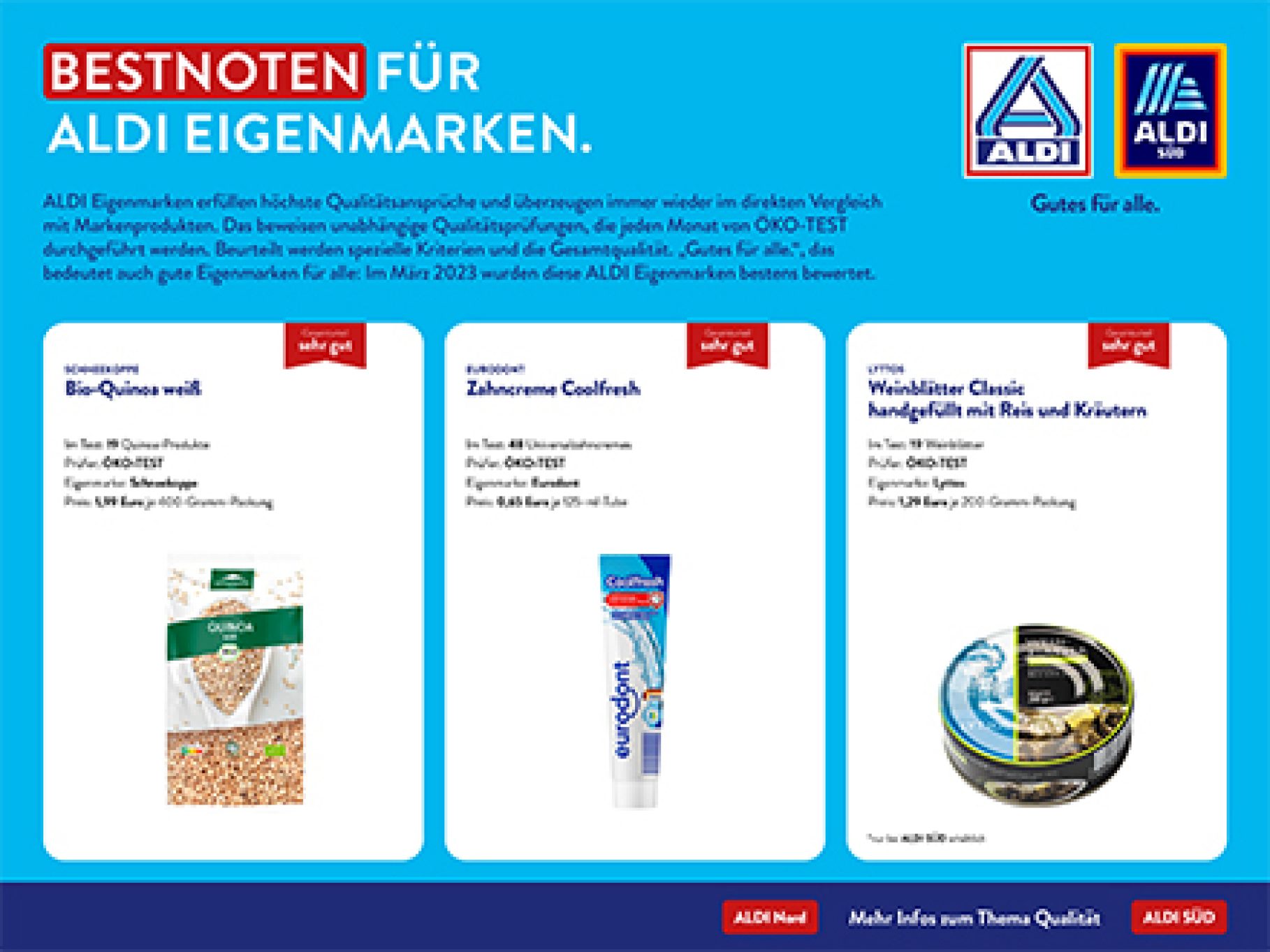 Bestnoten für ALDI Eigenmarken im März 2023