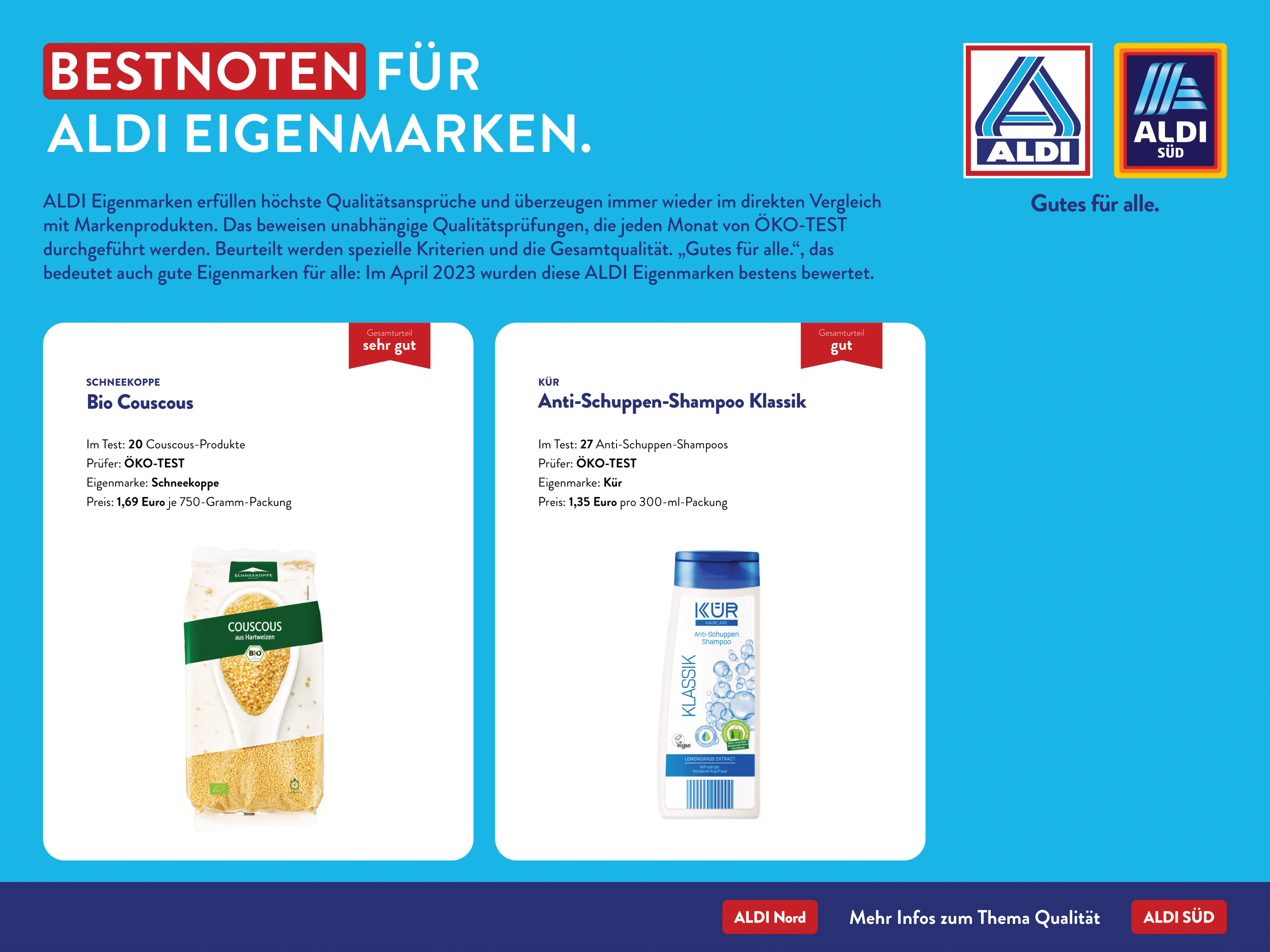 Bestnoten für ALDI Eigenmarken im April 2023